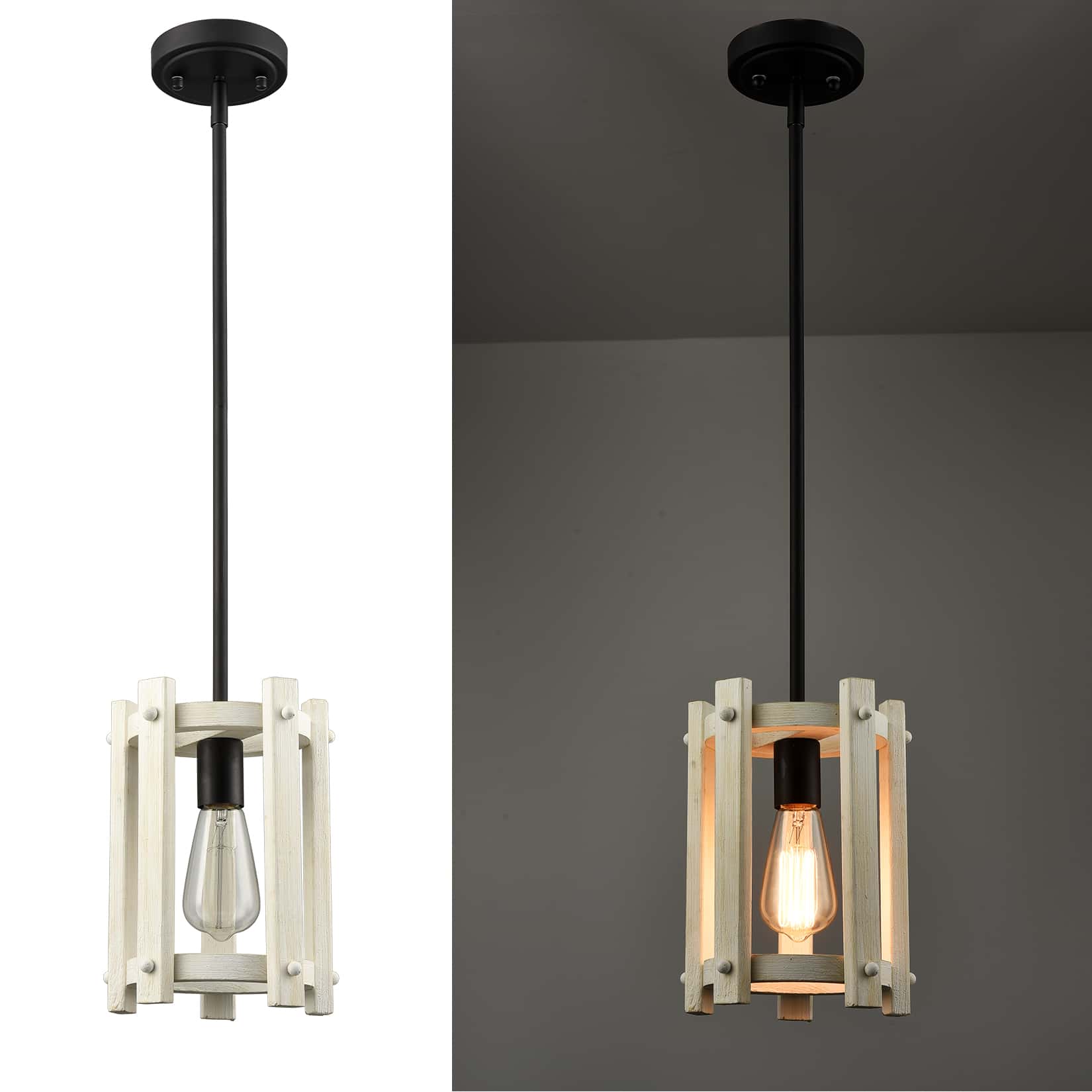 Modern Farmhouse White Wood Pendant Light Fixture | Claxy