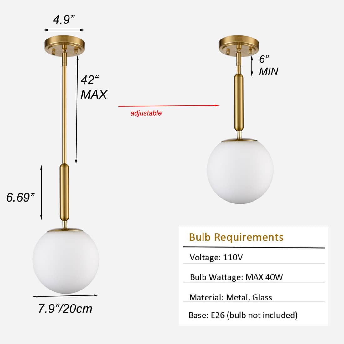 Kitchen Island Globe Gold Pendant Light | Claxy Lighting