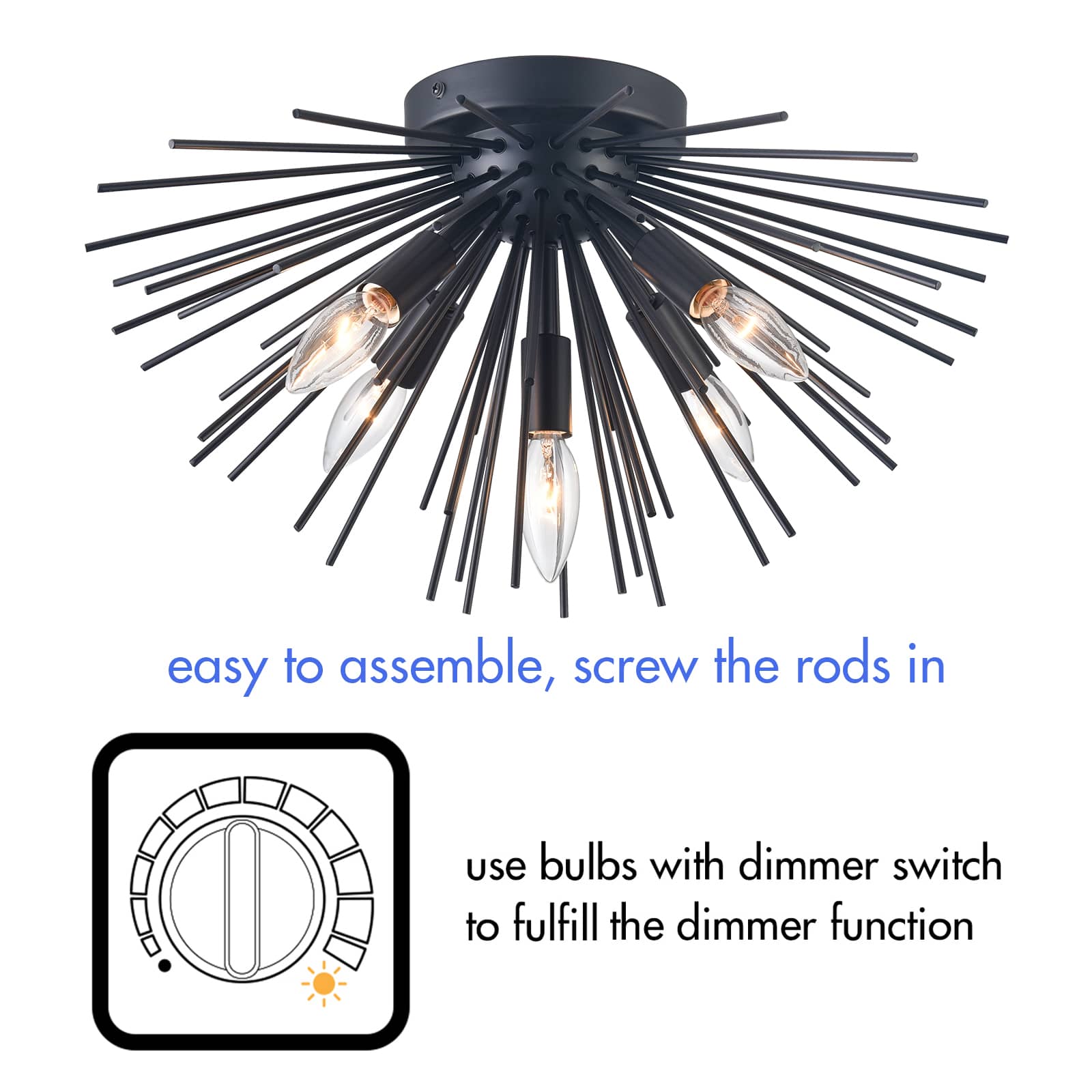 Mid Century Black Sputnik Ceiling Light Chandelier| Claxy