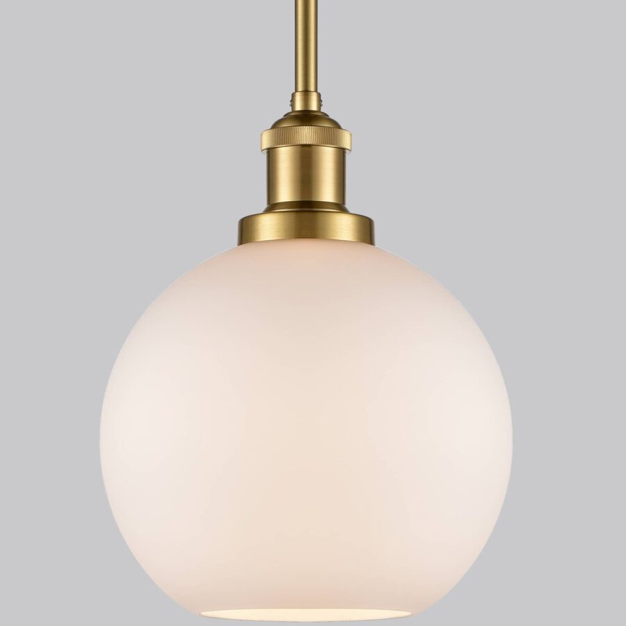 Milk Glass Globe Gold Pendant Light Rod-Hung Kitchen