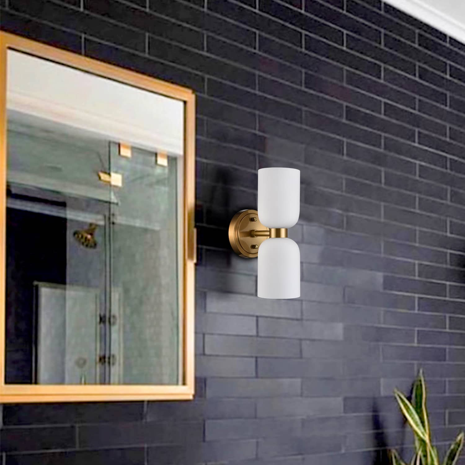 2-Pack Modern Gold Glass Wall Sconces 2-Light Vanity Light